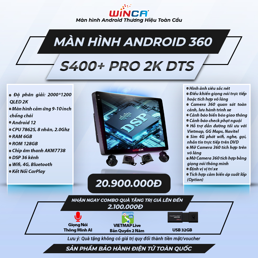 Màn Hình DVD Android Ô Tô Winca S400+ QLED 2K DTS PRO 360 (Âm Thanh)